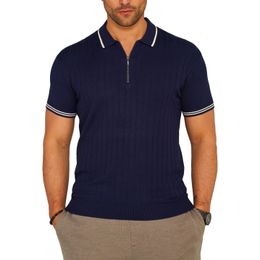 Poloshirt Soulstar "Kurzarm Polo T-Shirt f&uuml;r Herren", Herren, Gr. M, blau (navy), Obermaterial: 70% Viskose CV. 30% Nylon NY., Shirts, Herren Basic Kurzarm Knit Polo Hemd Feinstrick Kontrast