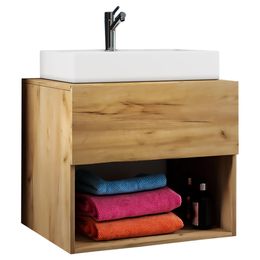 Waschtisch Vcm "2-tlg. Waschtisch Waschplatz Badm&ouml;bel Lendas II", braun (honig, eiche), B:60cm T:52cm, Waschtische, Waschtisch