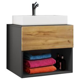 Waschtisch Vcm "2-tlg. Waschtisch Waschplatz Badm&ouml;bel Lendas II", braun (anthrazit, honig, eiche), B:60cm T:52cm, Waschtische, Waschtisch