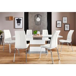 Essgruppe OTTO HOME "Perez/Lila", wei&szlig; (wei&szlig; hochglanz, wei&szlig;), Sitzm&ouml;bel-Sets, Essgruppe, mit 4 St&uuml;hlen, Tisch ausziehbar, Breite 160-200 cm
