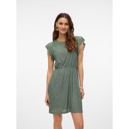 V&eacute;ro Moda Minikleid VERO MODA "VMTASSA SL FRILL SHORT DRESS JRS NOOS", Damen, Gr. XL, N-Gr, gr&uuml;n (laurel wreath), Spitze, Obermaterial: 95% Polyester, 5% Elasthan, unifarben, regular fit kurz, Rundhals, Kleider Minikleid, Materialmix, regular fit
