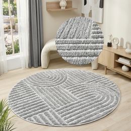 Teppich OTTO HOME "Jonne, Boho-Design, Scandi, Designteppich", grau, H:20mm &Oslash;:160cm, Obermaterial: 100% Polypropylen, Teppiche, Teppich, Hoch-Tief, 3D Optik, skandinavischer Stil, Wohnzimmer, Schlafzimmer