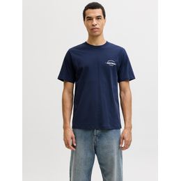 Jack & Jones Rundhalsshirt JACK & JONES "JJBRANDON TEE SS CREW NECK", Jungen, Gr. XS, navy blazer print:small print, Jersey, Obermaterial: 100% Baumwolle, bedruckt, regular fit, Rundhals, Shirts Rundhalsshirt