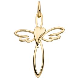 Kettenanh&auml;nger Jobo "Anh&auml;nger Kreuz mit Herz", gelb (gelbgold 375), Schmuckanh&auml;nger, Damen, Gelbgold 375, Kettenanh&auml;nger, 375 Gold 25 mm