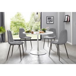 Essgruppe OTTO HOME, grau (wei&szlig;, grau), Kunstleder, Sitzm&ouml;bel-Sets, Essgruppe, mit rundem Tisch in wei&szlig; Hochglanz