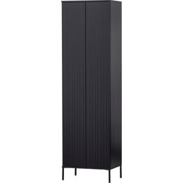 Garderobenschrank Woood "New Gravure, Mehrzweckschrank mit 5 F&auml;chern", schwarz, B:60cm H:210cm T:42cm, Holzwerkstoff, Schr&auml;nke, Garderobenschrank Hochschrank Dielenschrank, mit grafischen Relieft&uuml;ren, Breite 60 cm