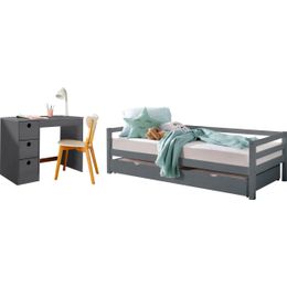Jugendzimmer-Set OTTO HOME "Alpi", grau, Schlafzimmerm&ouml;bel-Sets, Daybed mit 2. Liegefl&auml;che und Schreibtisch mit Stauraum, platzsparend