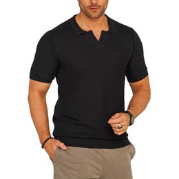 Poloshirt Soulstar "Kurzarm Polo T-Shirt f&uuml;r Herren", Herren, Gr. S, schwarz, Obermaterial: 100% Baumwolle CO., Shirts, Herren Basic Kurzarm Knit Polo Hemd Strick