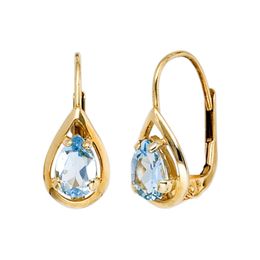 Paar Ohrh&auml;nger Jobo, gold (gelbgold 333), Ohrringe, Damen, Gelbgold 333, Tropfen 333 Gold mit Blautopas