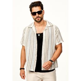 Kurzarmhemd Soulstar "Freizeithemd als Kurzam Strick Hemd im Retro-Look - Strick Polo-Hemd Overshirt im Regular-Fit f&uuml;r Herren", Herren, Gr. L, US, wei&szlig; (ecru), Obermaterial: 80% Baumwolle CO. 20% Polyester PES., gerader Abschluss, Hemden, Overshirt im Regular-Fit Freizeithemd T-Shirt