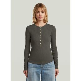 G-Star Raw T-Shirt G-STAR "Henley Slim T-Shirt", Damen, Gr. L, asfalt, Obermaterial: 94% Baumwolle, 6% Elasthan, Shirts T-Shirt