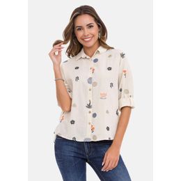 Cipo & Baxx Hemdbluse CIPO & BAXX "WH130", Damen, Gr. L, stone, 75% Baumwolle, 25% Leinen, gebl&uuml;mt, relaxed fit normal, 1-Knopf-Manschette, Blusen Hemdbluse