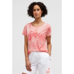 Rundhalsshirt SOCCX, Damen, Gr. L, rosa (rot), Single Jersey, Material: Grundmaterial: 100% Polyester, Ausbrenner: 100% Viskose, bedruckt, regular fit normal, Rundhals, eingesetzt gerader Abschluss, Shirts Rundhalsshirt, mit Ausbrenner-Effekten