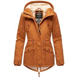 Winterjacke Marikoo "Manolya", Damen, Gr. L (40), orange (rostorange), Oberstoff: 100% Baumwolle. Futter: 100% Polyester. Wattierung: 100% Polyester. &Auml;rmelfutter: 100% Polyester, figurbetont Po-bedeckend, hoch geschlossener Ausschnitt, &Auml;rmel ohne &Auml;rmelschlitz Rippstrickb&uuml;ndchen mit Druckknopf, Jacken Winterjacke, stylischer Kurzmantel mit weichem Teddyfell-Futter