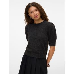 V&eacute;ro Moda Rundhalspullover VERO MODA "VMDOFFY 2/4 O-NECK PULLOVER GA NOOS", Damen, Gr. M, schwarz (chocolate torte detail:schwarz melange), Strick, Obermaterial: 94% Polyester, 3% Elasthan, 3% Nylon, meliert, regular fit normal, Rundhals, Puff&auml;rmel Strickb&uuml;ndchen, Pullover Rundhalspullover, Materialmix, regular fit