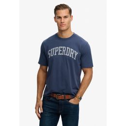 Rundhalsshirt Superdry "ATH ESS TEE", Jungen, Gr. L, navy, Single Jersey, Obermaterial: 100% Baumwolle, bedruckt, loose fit normal, Rundhals, Shirts Rundhalsshirt, Loose Fit, aus Baumwolle, Single Jersey, mit Kurzarm