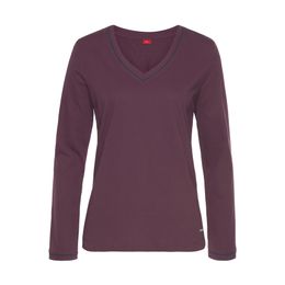 Pyjamaoberteil s.Oliver, Damen, Gr. 32/34, bordeaux, Single Jersey, Obermaterial: 100% Baumwolle, unifarben, Basic, Basic, V-Ausschnitt, Shirts, mit V-Ausschnitt