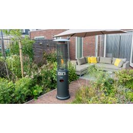 ich-zapfe Gasheizstrahler, Terrassenstrahler gas, Heizpilz gas - Modell Flameheater Round 11000, Metall, Schwarz - 11 kW Heizleistung, stufenlos regulierbar, mit Schutzgitter & Kippschutz