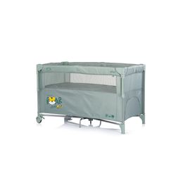Chipolino Reisebett Relax 2 Ebenen, Vorderseite absenkbar, Seiteneingang, Tasche gr&uuml;n grau