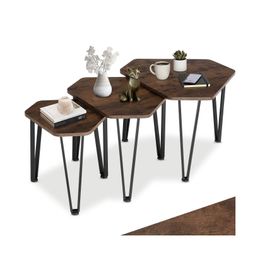 TecTake&reg; Beistelltisch-Set, 3-teilig, Holz und Stahl, stapelbar