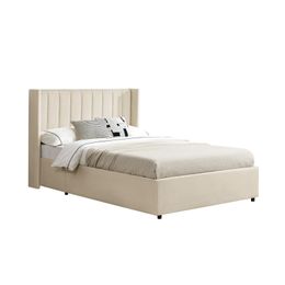 Juskys Polsterbett Savona 140x200 cm mit Stauraum, Lattenrost, Samt-Bezug, bis 250 kg - Beige