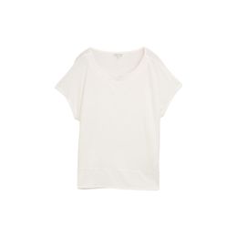 Tom Tailor Damen T-Shirt aus Materialmix, wei&szlig;, Uni, Gr. XL