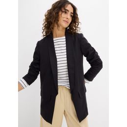 bonprix Weit geschnittener Blazer aus Leinen-Viskose-Mix, schwarz, Gr.48, Weit geschnittener Blazer mit Schalkragen, aus Leinen,Viskose