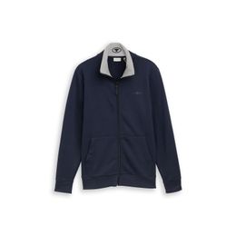 Tom Tailor Herren Sweatjacke mit Stehkragen, blau, Uni, Gr. XXL