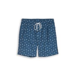 Tom Tailor Denim Herren Badeshorts mit Muster, blau, Palmenprint, Gr. M