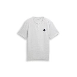 Tom Tailor Herren Henley T-Shirt in Melange-Optik, wei&szlig;, Meliert, Gr. XXXL