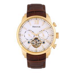 Heritor Automatik Arthur Semi-Skelett Lederarmbanduhr mit Tag/Datum