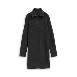 Tom Tailor Denim Damen Mini-Kleid mit Troyer-Kragen, grau, Meliert, Gr. M