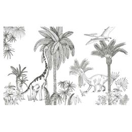 lilipinso Vlies Wandbild Dinosaurier mit Palmen grau