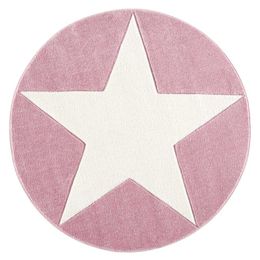 LIVONE Teppich Stern weiss auf rosa rund