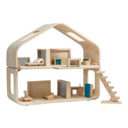 Plan Toys Modernes Puppenhaus m&ouml;bliert Holz natur