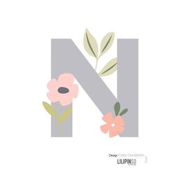 lilipinso Sticker Buchstabe mit Bl&uuml;ten grau rosa pastell N