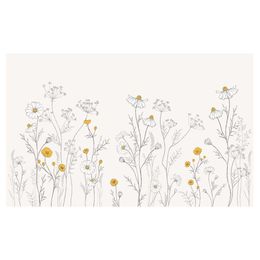 lilipinso Vlies Wandbild Riesen Wildblumen mit Kamille grau senfgelb