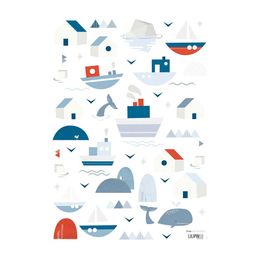 lilipinso Wandsticker A3 Schiffe H&auml;user und Wale grau blau rot
