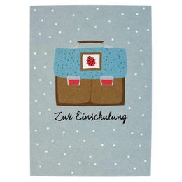 Ava & Yves Postkarte Einschulung Ranzen blau braun