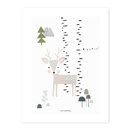 lilipinso Poster Kleiner Hirsch im Birkenw&auml;ldchen grau