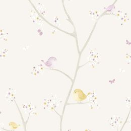 Casadeco My Little World Stoff V&ouml;gelchen lila grau lime