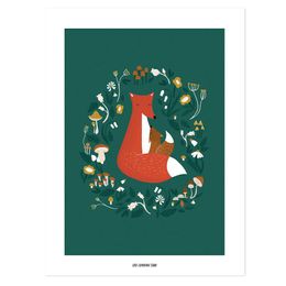 lilipinso Poster Fuchs und Pilze dunkelgr&uuml;n