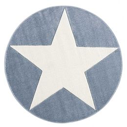 LIVONE Teppich Stern weiss auf blau rund