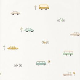 Casadeco Kindertapete Happy Dreams Fahrzeuge mint gelb