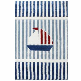 LIVONE Kinderteppich Segelboot blau rot weiss