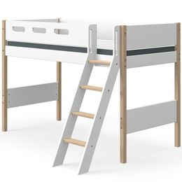 Flexa Nor mittelhohes Bett Leiter schr&auml;g wei&szlig; / Eiche