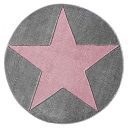 LIVONE Teppich Stern rosa auf grau rund