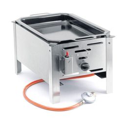 ich-zapfe Gasbr&auml;ter, Gastrobr&auml;ter - Mini, mit emaillierter Bratpfanne, 290x480 mm, Elektronische Z&uuml;ndung, Gasschlauch und Druckminderer