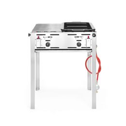 ich-zapfe Gasbr&auml;ter, Gastrobr&auml;ter - mit verchromtem Rost und Emaillierter Bratpfanne, 290x480 mm, Elektronische Z&uuml;ndung, Gasschlauch und Druckminderer