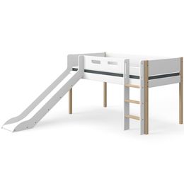 Flexa Nor halbhohes Bett mit Rutsche wei&szlig; / Eiche